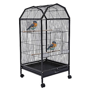 Bird Cage,Black Large Bird Cage with Rolling Stand,Large Pet Cage with Wheels,Cockatiel Parakeet Finch Parrot Birdcage 5 Door (17.9" L x 17.9" W x 39.9" H)