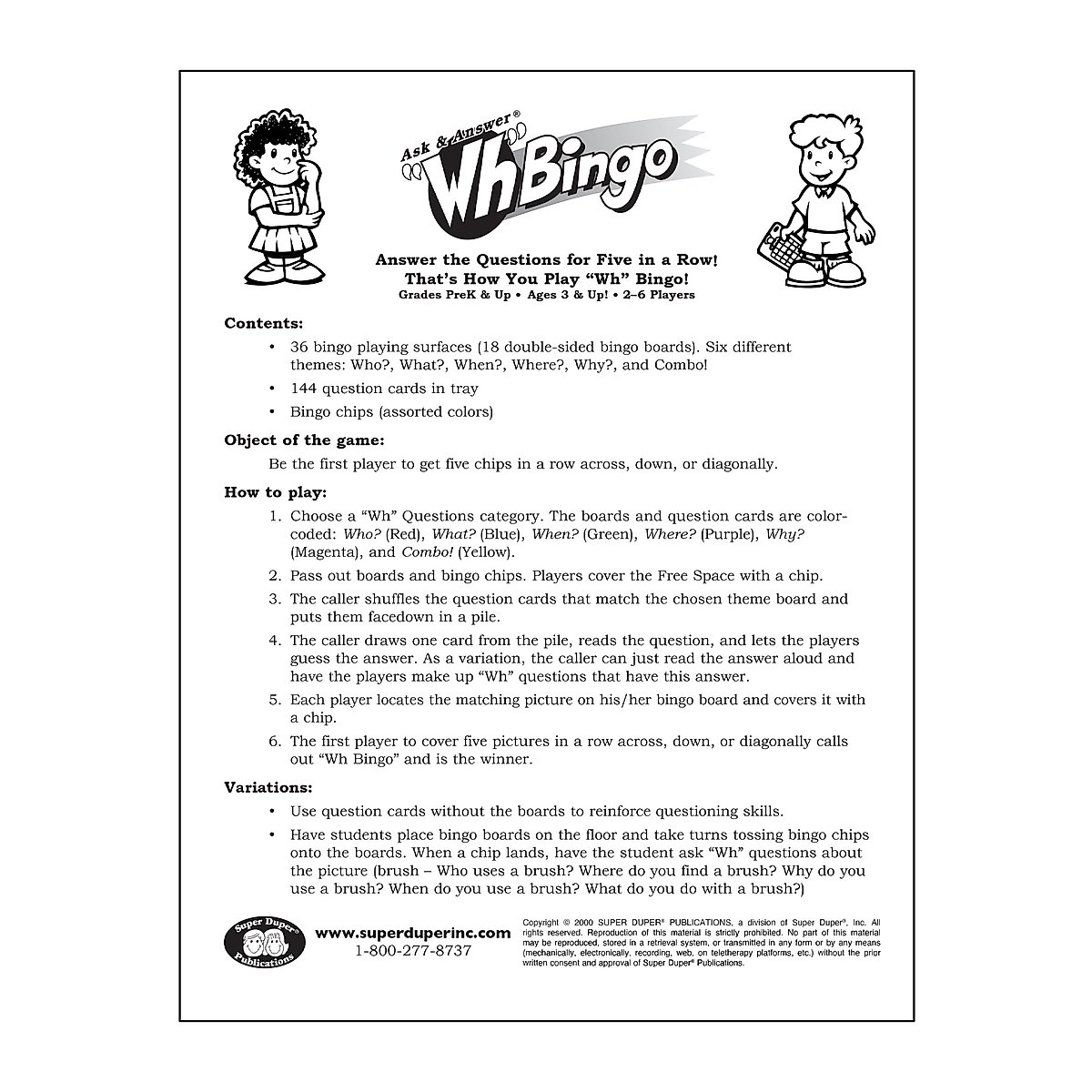Super Duper Publications | Ask & Answer® Wh Bingo Board Game | Comprehension, Verbal, and Communication Skills | Who, What, Where, When, and Why Questions | Educational Resource for Children