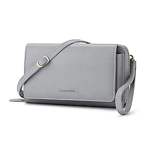 Peacocktion Women Wallet Purse Credit Card Holder with RFID, Large Capacity Crossbody Wristlet Clutch 2 Straps, Gray