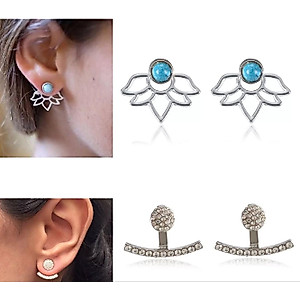 9 Pairs Rose Gold Silver Hollow Lotus Flower Earrings Simple Chic Crystal Pearl Turquoise Stud Earrings Set