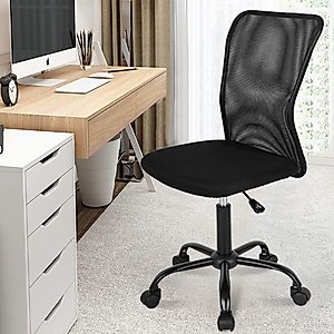 Home Office Ergonomic Mesh Chair - Armless, Adjustable Mid Back, Small Modern Swivel Rolling Desk for Women - Black With Wheels for Home, Office