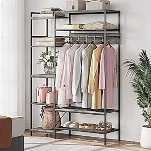 Alkmaar 71in Industrial Large Hall Tree, Freestanding Closet Organizer, Clothes Rack Hall Tree with Storage Bench, Heavy Duty Garment Rack Hanging Clothing Wardrobe Storage Closet for Bedroom