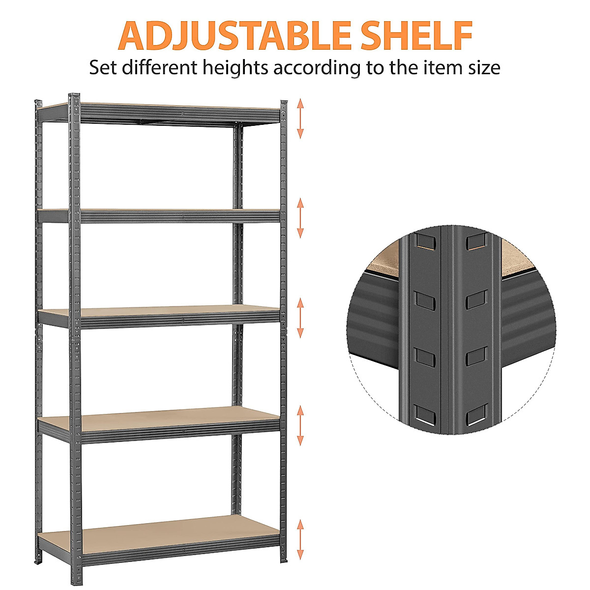 Yaheetech Standing Shelf Units, 5 Tier Storage Shelf, Heavy Duty Shelving, Adjustable Garage Shelves, Utility Rack Shelf Unit, Basement Warehouse Shed, 35.5″L × 16″W × 71"H - Dark Gray