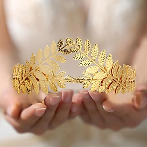 HIPIHOM Greek Goddess Crown Bridal Gold Leaf Headband Wedding Party Halloween Headpiece