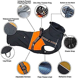 YUANNING Dog Winter Jacket with Harness, Waterproof Windproof Winter Dog Vest, Warm Dog Coat with Reflective Strips, Lightweight Pullover Dog Clothes for Large and Medium Dogs (L(20"))