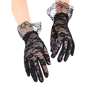 Skylety 3 Pairs Women Lace Floral Gloves Elegant Short Lace Gloves Ladies Tea Party Gloves for Opera Wedding Diner Party(Black, White, Beige)