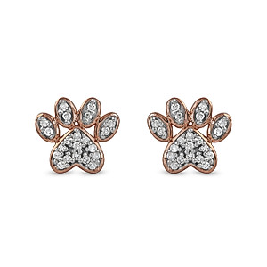 IGI Certified Sterling Silver 1/10 Carat,Prong Set Round-cut Real Diamond Dog Paw Print Earrings for Women Girls by DZON (I-J, I2)