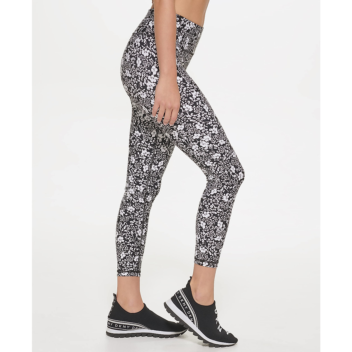 DKNY womens Tummy Control Workout Yoga Leggings, Black/White, Large US