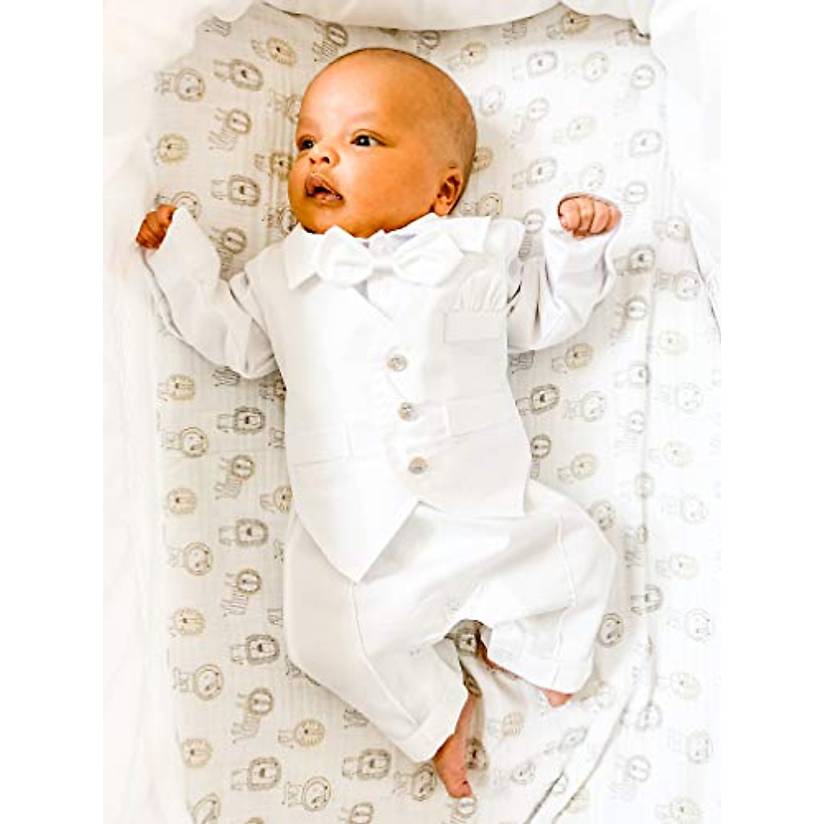 Zevany White Baby Boy Blessing Suit Outfit, Long-Sleeve (0-3M)