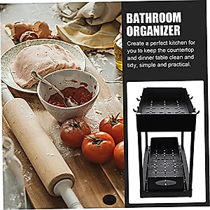 Levemolo Sliding Cabinet Over The Toilet Storage Kitchen Sundries Holder Cabinet Storage Shelf Storage Shelves 2 Tier Seasoning Bottle Rack Spices Cabinet Organizer Bookcase Out Black Pp