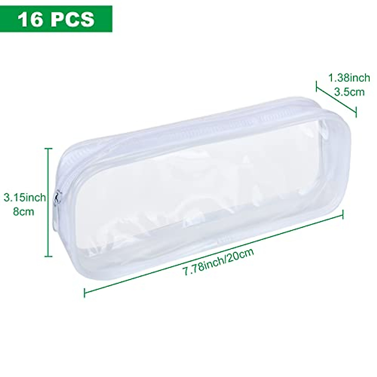 16 Pieces Clear Pencil Pouch, White Pencil Case with Zipper, Big Capacity Makeup Bag Toiletry Carry Pouch, Portable Pencil Bags for School Office Stationery and Travel Storage