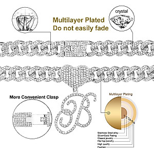 KKJTDS 13mm Silver Cuban Link Anklets for Women Cursive Pendant Miami Cuban Link Chain Ankle Bracelets for Women Hip Hop Iced Out Letter Chain Anklet (A)