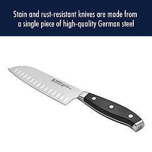 HENCKELS Forged Premio Hollow Edge Santoku Knife, 7-inch, Black/Stainless Steel