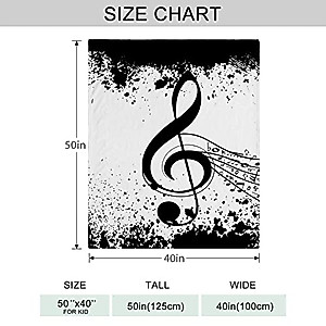Music Note Throw Blanket, Super Soft Comfortable Bed Blanket, Luxury Fuzzy Cozy Warm Blanket for Sofa Couch Bed (Black White, Throw 50" x 60")