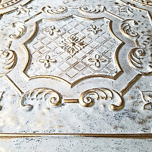 TD04 Rustic Gold Faux Tin Glue up, Drop in Ceiling Tile, Pack of 10 2'X2' Tiles. Covers 40 sq.ft. Easy to Install PVC Panels, Great for DIY Projects - Antique Vintage Look Ceiling, 3D Wall Paneling