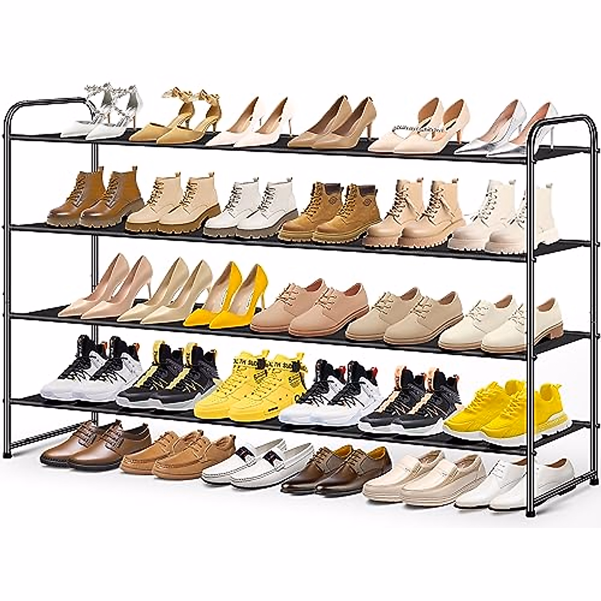 MISSLO 4 Tier Long Shoe Organizer for Closet Shoe Rack for Bedroom Closet Floor Shoe Shelf for Entryway Storage Stackable Wide Shoe Shelf Stores 30 Pairs of Men Sneakers, Black