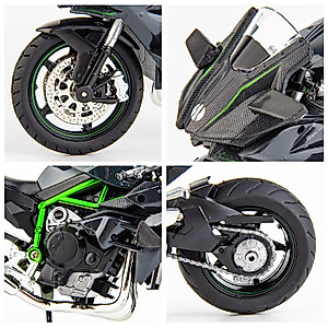 BDTCTK Compatible for 1:12 Kawasaki Ninja H2R Motorcycle Model,Model Motorcycle, Suspension and Free Roller, Toy Car, Motorcycle Collection, Gift Black