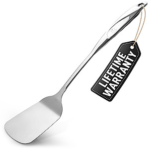 Zulay Kitchen Premium Stainless Steel Metal Spatula - Cooking Spoon Turner - Durable Cooking Utensil with Ergonomic, Easy to Use Handle - Easy to Clean, Perfect for at Home Cooks & Chefs - 15”