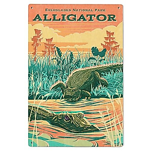 Lantern Press 6x9 Inch Wood Sign, Ready to Hang Wall Decor, Everglades National Park, Florida, Alligator Vintage Print Press