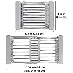 NANGAO Over The Sink Drain Strainer Basket Stainless Steel Small Drying Rack Collapsible Colander for RV Camper, Expandable Fruits Vegetables Bottle Washing Basket Kitchen Gadgets
