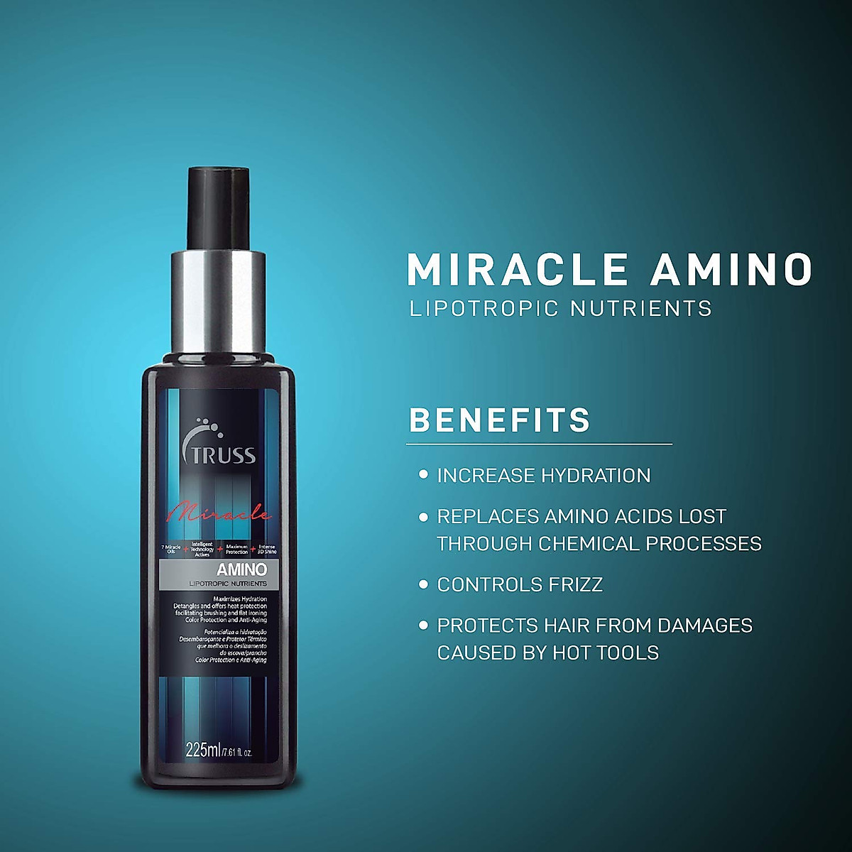 Truss Ultra Hydration Shampoo and Conditioner Set Bundle with Amino Miracle Heat Protectant Hair Spray