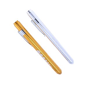 2pcs Penlight with Pupil Gauge, LED Penlight for Nurses, Reusable Medical Pen Light with Pupil Gauge and Ruler for Student Doctors, Yellow+ Silver