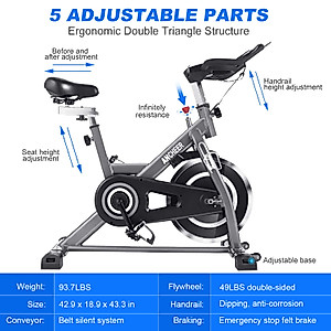 ANCHEER Indoor Cycling Bike, Stationary Exercise Bike with Heart Rate Monitor, Comfortable Seat Cushion, 49LBS Heavy Flywheel, Adjustable Seat and Handlebar, APP Control