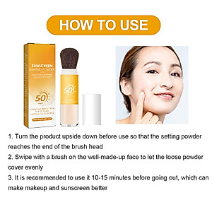 Sunscreen Setting Powder SPF 50 Loose Powder with Brush Natural Mineral Makeup Setting Powder Translucent 0.28 oz for All Skin-2PC