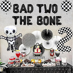 Bad Two the Bone Balloon Banner for Motorcycle Race Car 2nd Birthday Rock and Roll 2nd Birthday Born to Rock Music 2nd Birthday Party Decorations