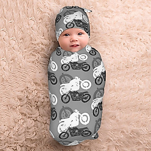 Faqcepg Motorcycles Newborn Baby Swaddle Blankets Headbands Beanie Hats Sets Nursery Shower Gift Set