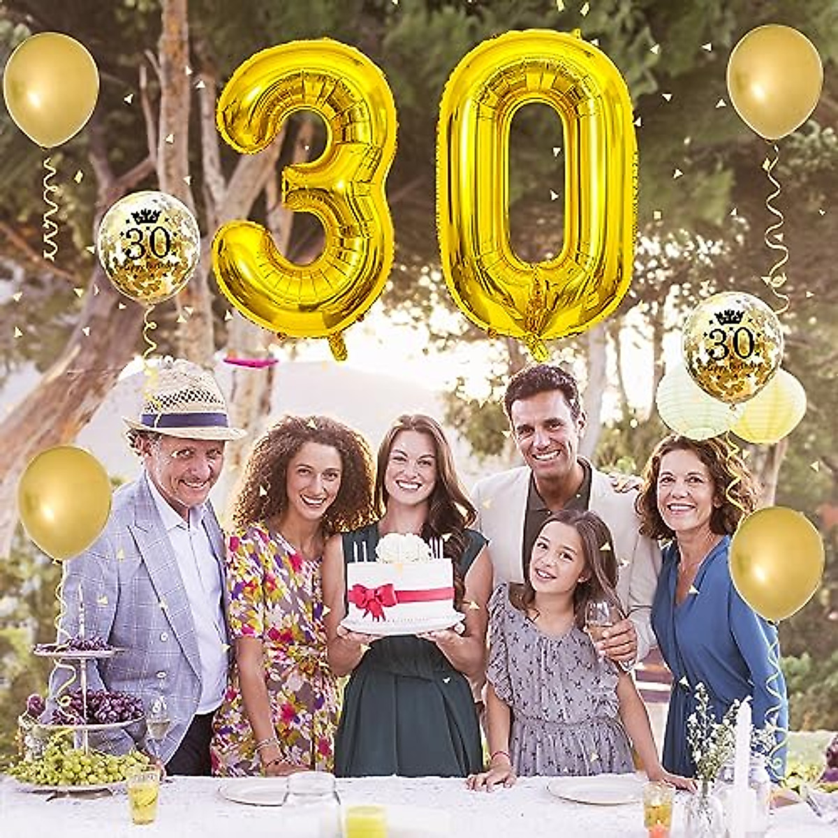 30th Birthday Decorations Men, 30th Birthday Party Decorations with Giant Foil Number 30 Balloon Birthday Confetti Latex Balloons Metallic Gold Balloons for Women 30 Years Old Birthday Balloons Decor