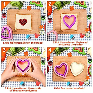 Sandwich Cutter and Sealer for Kids Uncrustables Maker 8PCS Heart Circle Square Dinosaur Shape Cookie Cutters Bread Decruster Pancake Maker DIY Sandwich Cutter for Kids Boys Girls Adults Bento Box