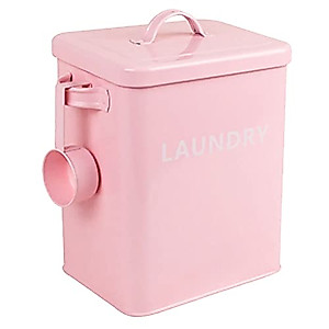 Cabilock Laundry Detergent Powder Storage Tin Box with Scooper Food Storage Container Canister Farmhouse Room Decor For Pods Capsules Flour Sugar Rice Pink