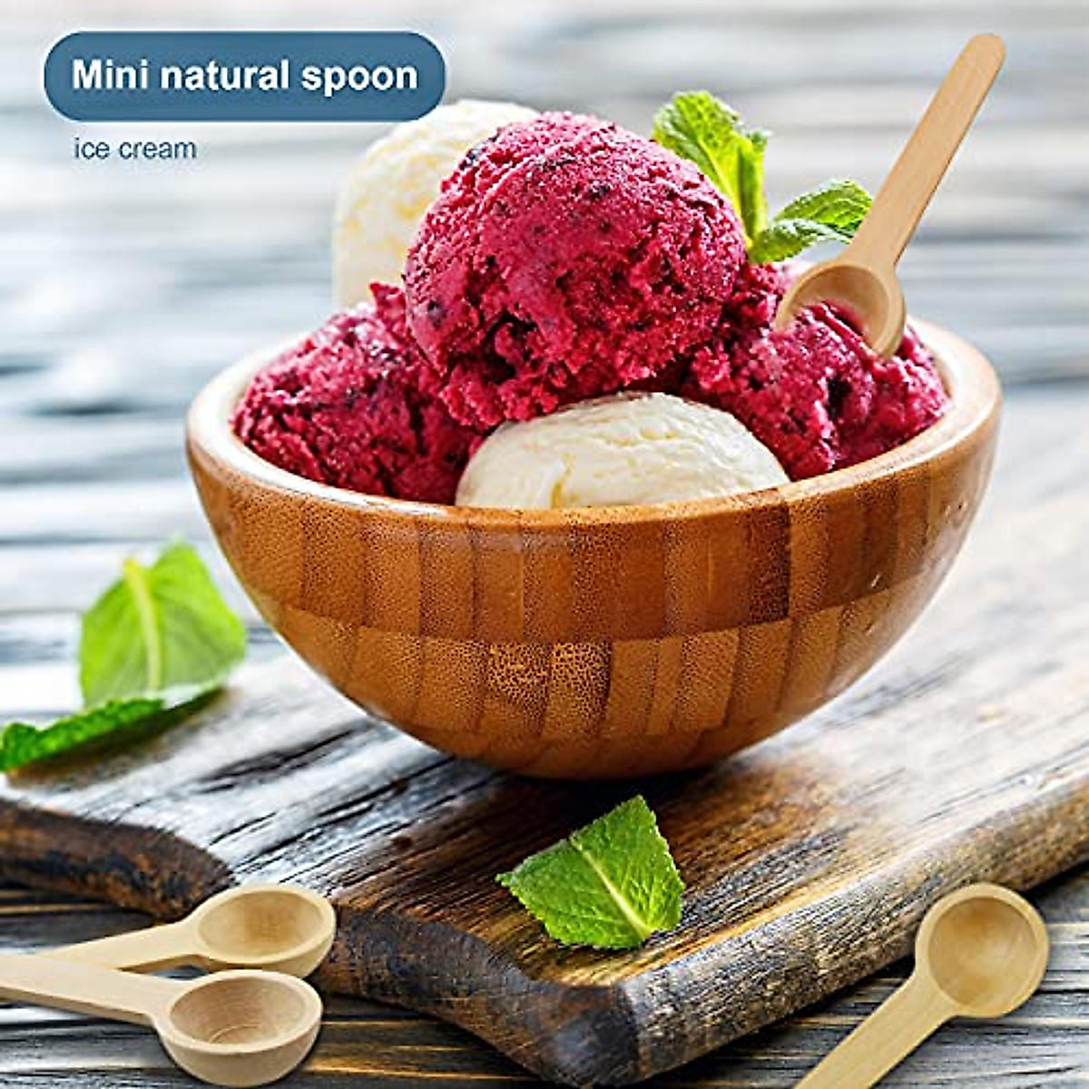 BILLIOTEAM 60 PCS Mini 3 Inch Small Wooden Spoons,Tiny Small Natural Wooden Bath Salt Scoop Tasting Spoon for Salt Seasoning Condiment Spice Sugar Coffee Honey