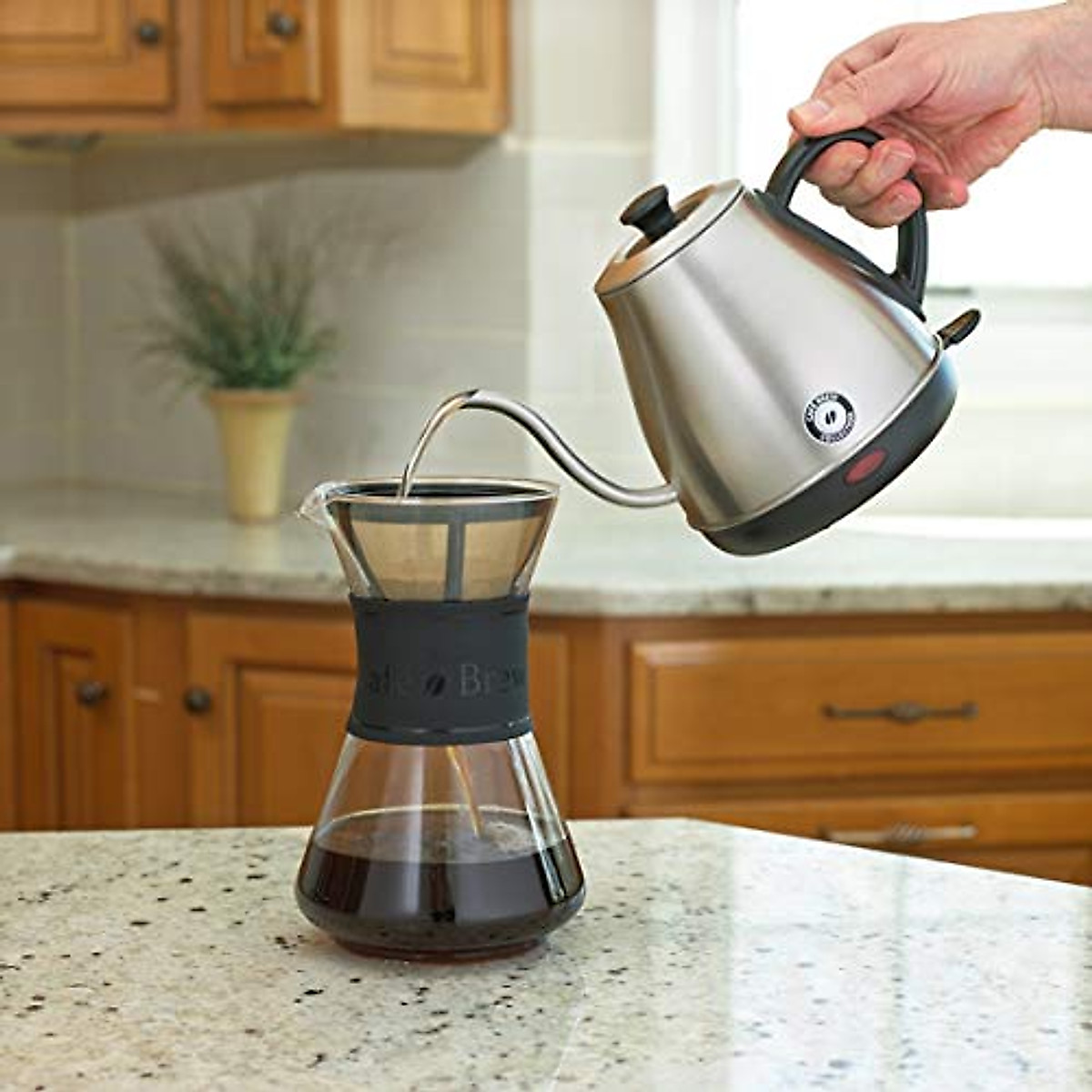CAFE BREW COLLECTION Pour Over Coffee Maker with Permanent Filter, 1.2 Liter, 40 Ounce, Black Band