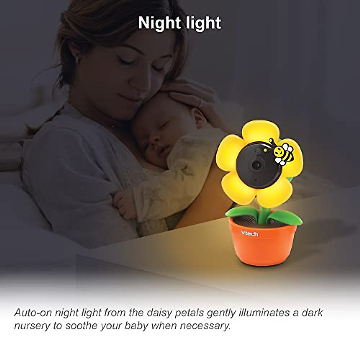 VTech RM9751 Yellow Daisy Smart Wi-Fi Baby Camera, iOS & Android Enabled, 1080p Full HD, Privacy Mode Cover, Night Light, Soothing Sounds & Lullabies, Two-way Intercom,Temperature Sensor, Night Vision