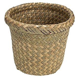 Hohopeti Woven Trash Can Bedroom Garbage Bin Rattan Straw Woven Waste Basket for Living Room Kitchen Bathroom Office Decorative Storage Container
