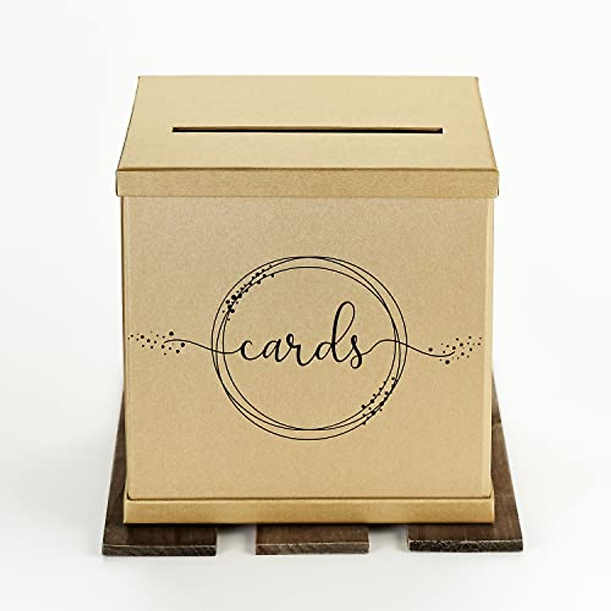 Hayley Cherie - Gold Gift Card Box with Black Foil Design- Textured Finish - Large Size 10" x 10" - For Wedding Receptions, Baby & Bridal Showers, Graduations, Birthdays, 21st Parties, Money