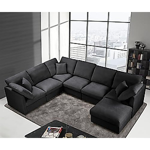 Oversized Modular Cushions Sectional Sofa Couch with Movable Ottoman ,L-Shaped Corner Low Back Deep Seater Sectional&Couch for Home Office Apartment Living Room Furniture Sets, Spacious Space Sofá