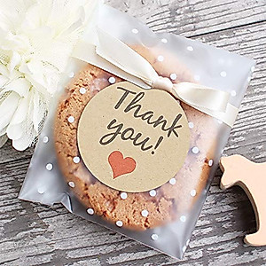 Self Adhesive Cookie Bags Treat Bags, Resealable Cellophane Bags, White Polka Dot Individual Cookie Bags with Thank You Stickers for Gift Giving (5.5''x5.5'', 100 Pcs)
