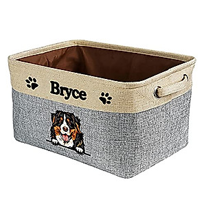 MALIHONG Personalized Foldable Storage Basket with Lovely Dog Bernese Mountain Collapsible Sturdy Fabric Pet Toys Storage Bin Cube with Handles for Organizing Shelf Home Closet, Grey and White