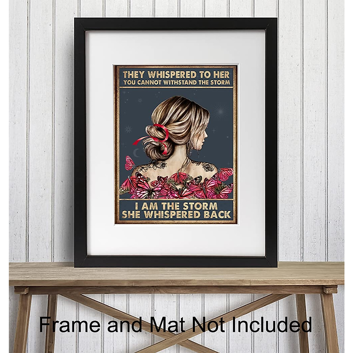 They Whispered to Her You Cannot Withstand The Storm - Inspirational Quote Wall Art - Butterfly Wall Decor - Motivational Uplifting Positive Encouragement Gifts for Women Teens - Boho Print Decoration