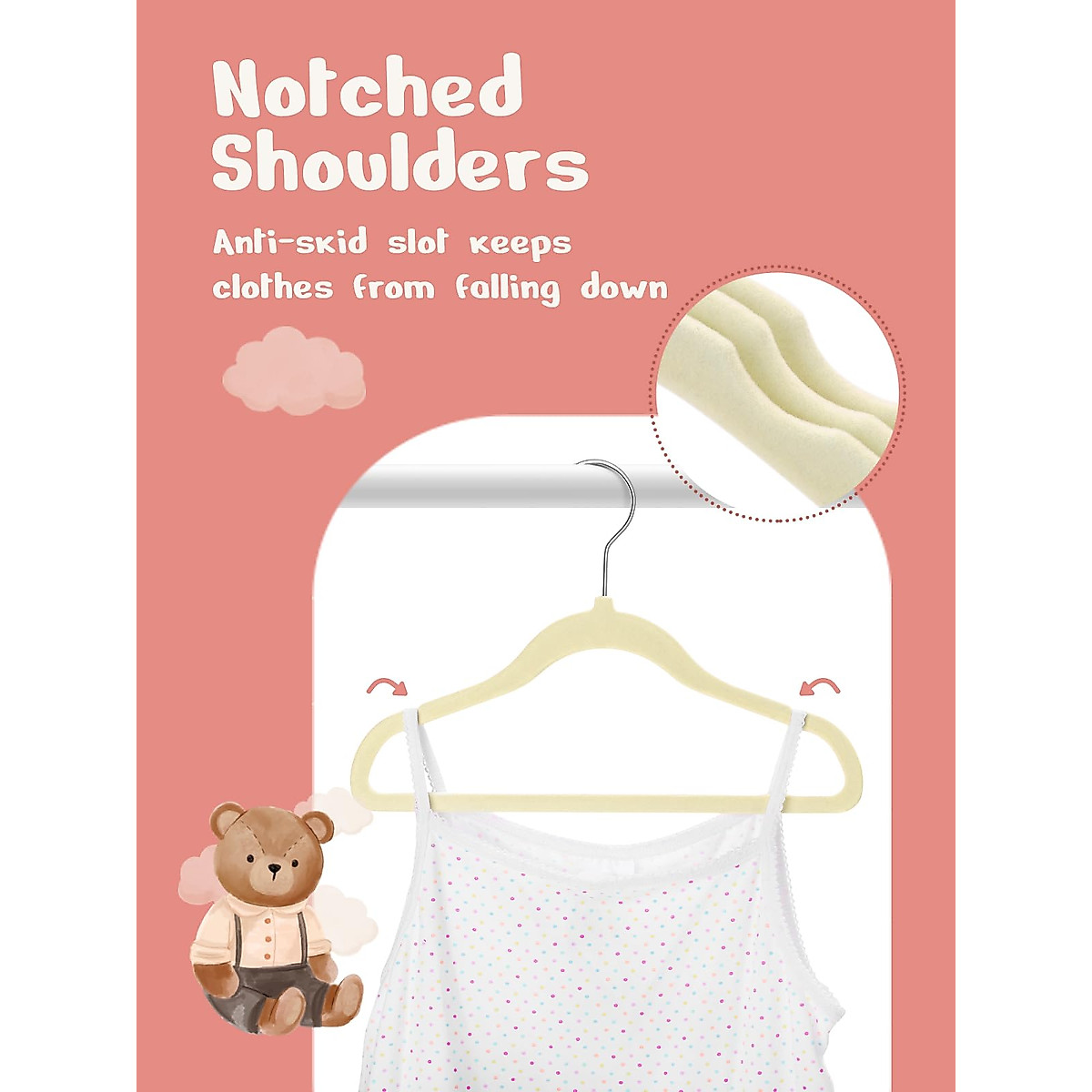 HOUSE DAY Velvet Baby Hangers 50 Pack, Premium Children's Hangers for Baby, Infant & Toddler Clothes, Durable Non Slip Baby Felt Hangers Beige, 11 Inch Baby Hangers for Closet, Ideal for Everyday Use