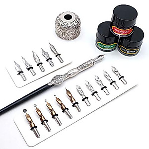 GC QUILL Calligraphy Pen Set, Wooden Dip Pen with 16 Dip Nibs, 3 Ink Bottles and 1 Pen Holder, Calligraphy Set for Beginners - MU-04
