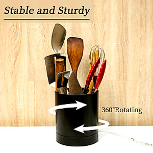 CrafArcher Large Kitchen Utensil Holder, 360° Rotating Plastic Utensil Caddy, Countertop Utensil Tools and Gadgets Organizer-Black 5.7" D x 6.5" H