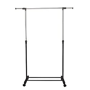 Altsuceser Clothes Drying Rack, Save Space Stainless-Steel Freestanding Shoes Clothes Laundry Drying Rack with Wheels, Adjustable Double Rod Flooring Clothes Rack Black
