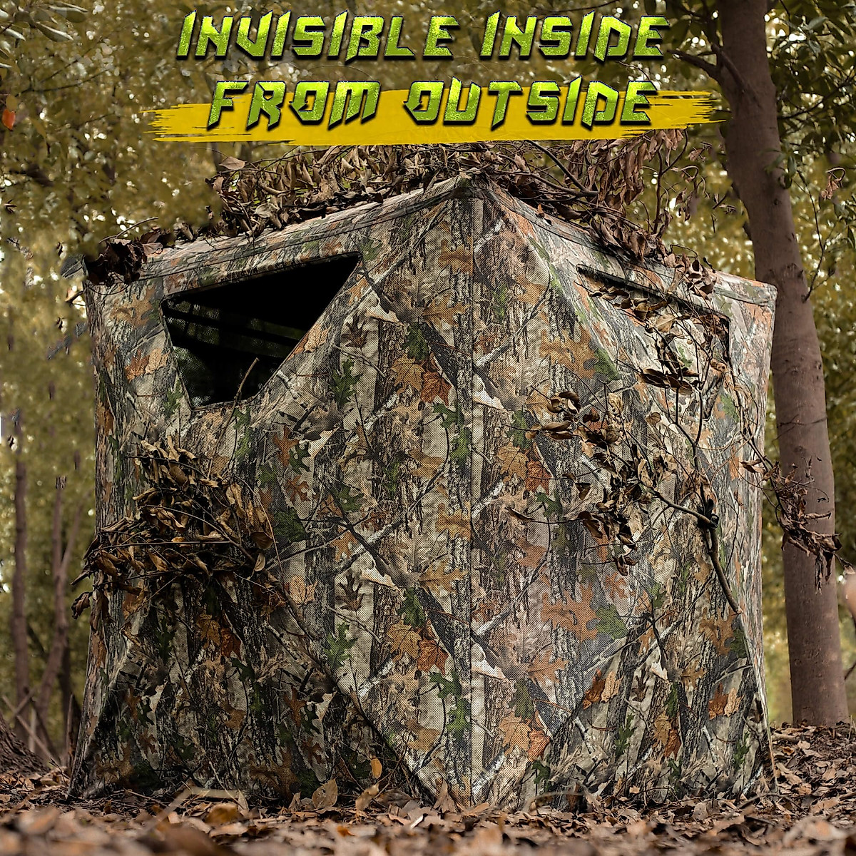 Lenotos Hunting Blind, 2 Person Pop Up Blinds 360 Degree See Through, Portable Durable Hunting Ground Blinds for Deer & Turkey Hunting(A-1008)