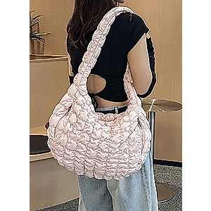 Women Quilted Tote Bag Large Capacity Crossbody Puffer Lightweight Padding Shoulder Bag Hobo Satchel Handbag Zip Purse