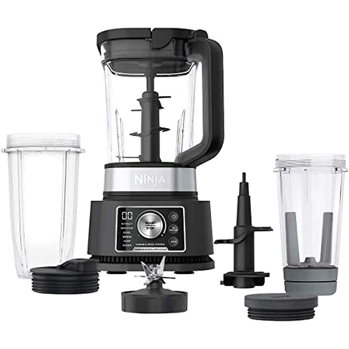 Ninja CO351B SS351 Foodi Power Pitcher System, Smoothie Bowl Maker, 4in1 Blender +Ninja CO351B Kitchen Nutri Blender System, Silver/Black Food Processor 1400WP (Renewed)