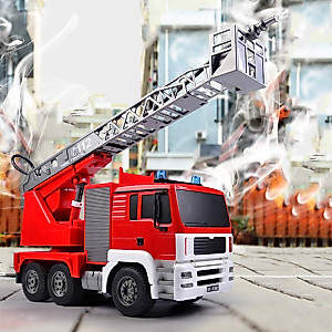 fisca RC Truck Remote Control Fire Engine Truck 9 Channel 2.4G Hobby Electronics Toys with LED Lights Simulated Sounds for Kids